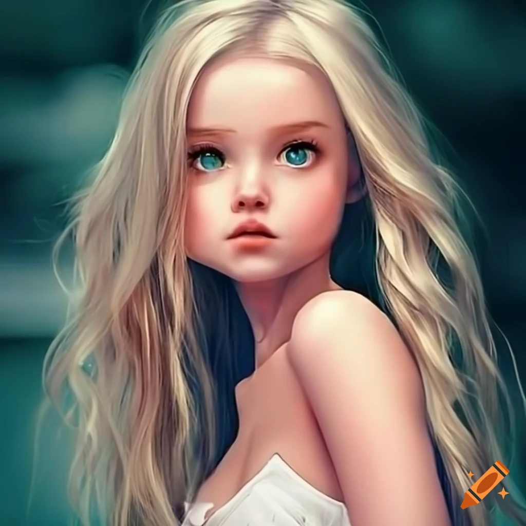 High Detail High Definition Cute Blond Girl Super Long Hair Summerdress