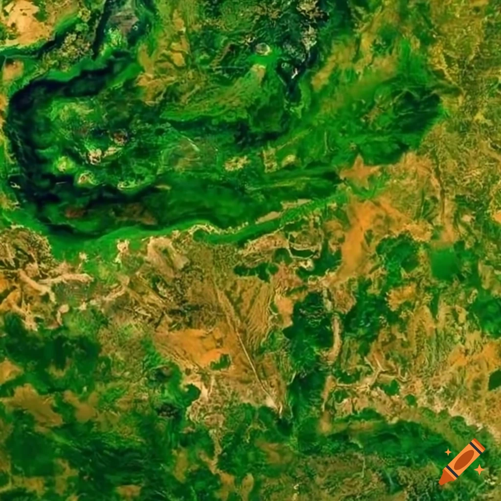 A stunning satellite view of diverse landscapes with various biomes on Craiyon