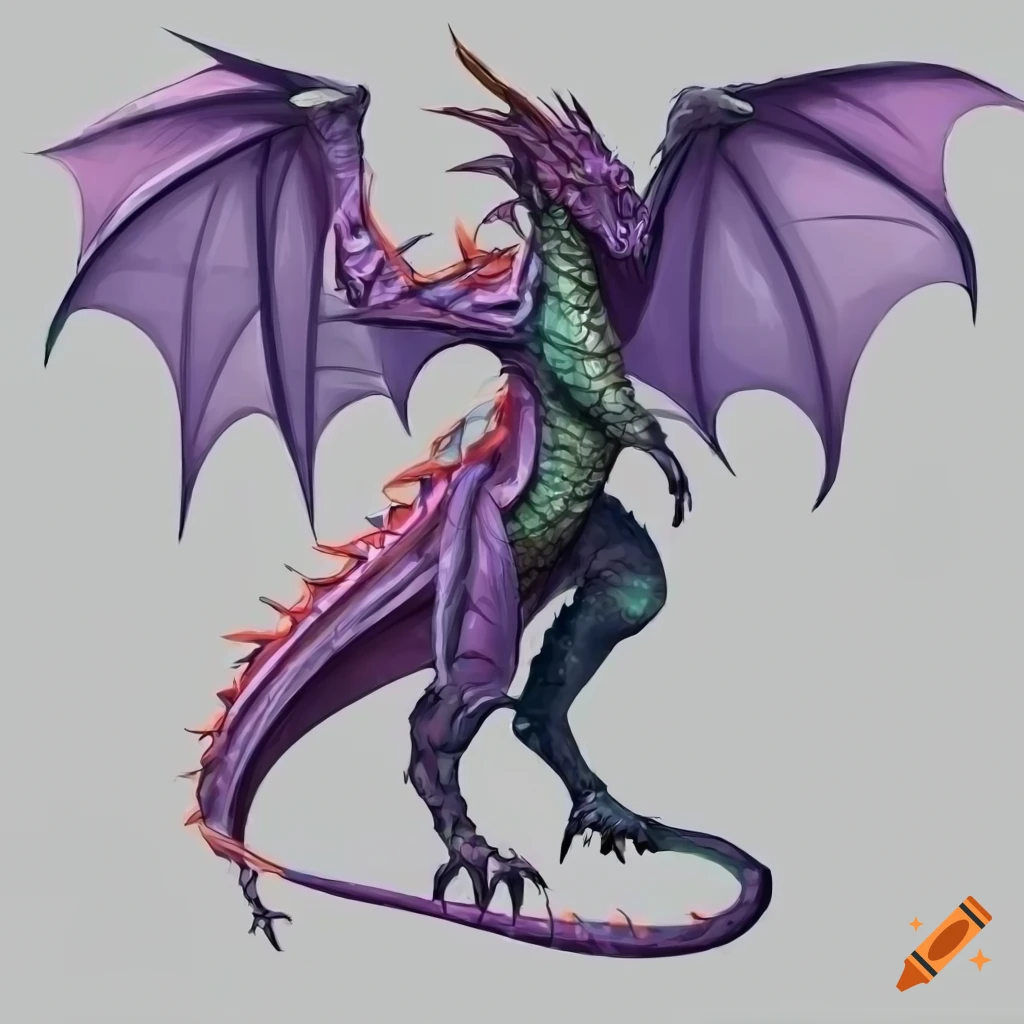 Concept designs of a dragon. Full dragon body. Dragon has four legs and ...