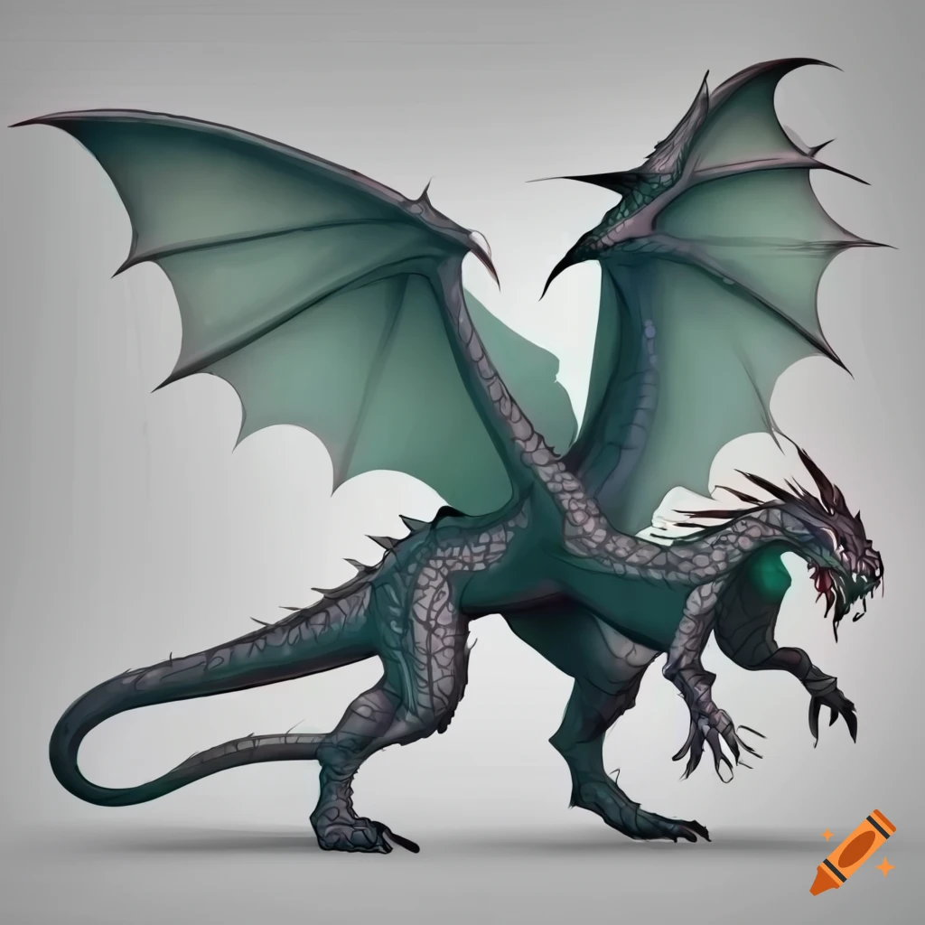 Concept designs of a dragon. Full dragon body. Dragon has four legs and ...