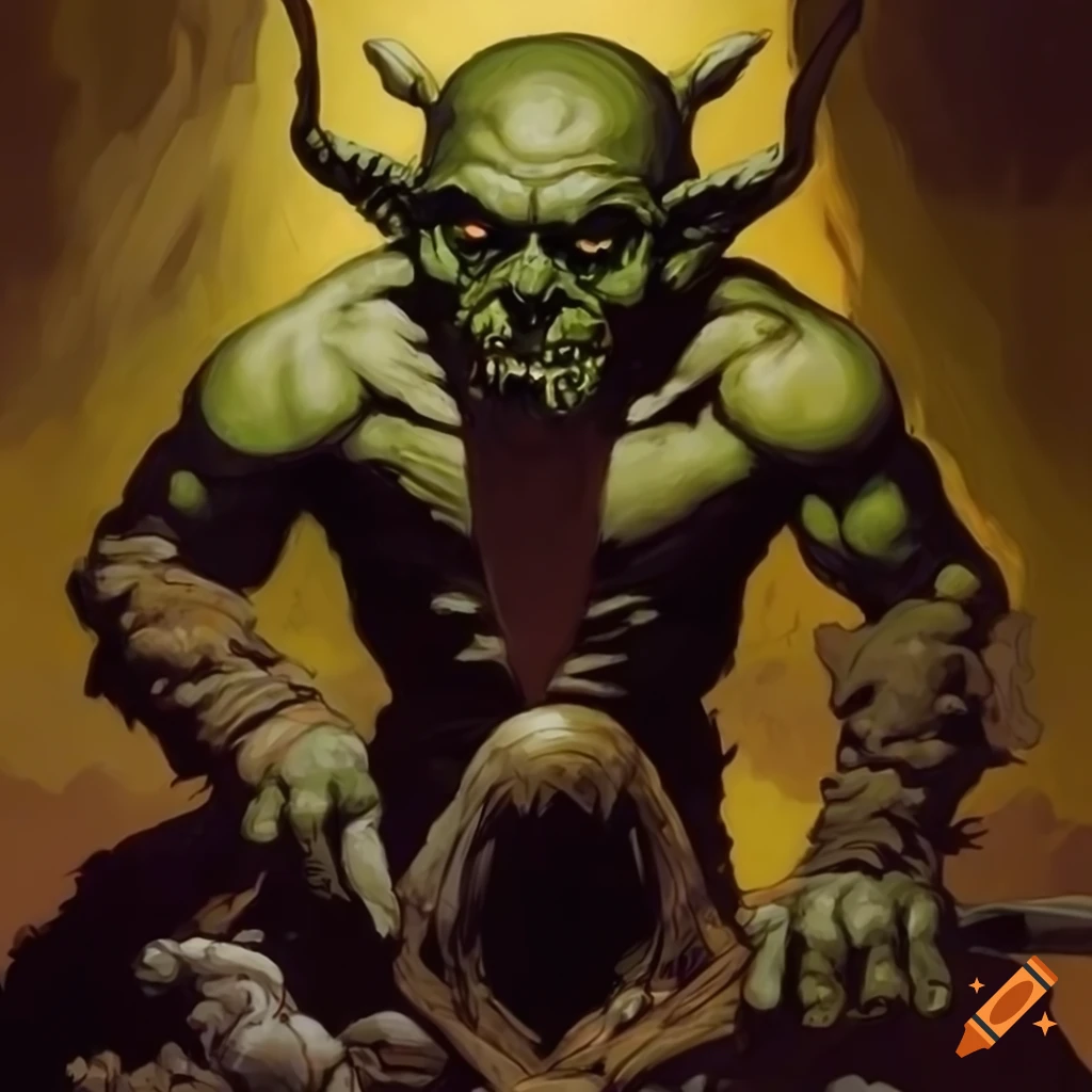 A bunch of evil goblins portrait in the style of frank frazetta on Craiyon