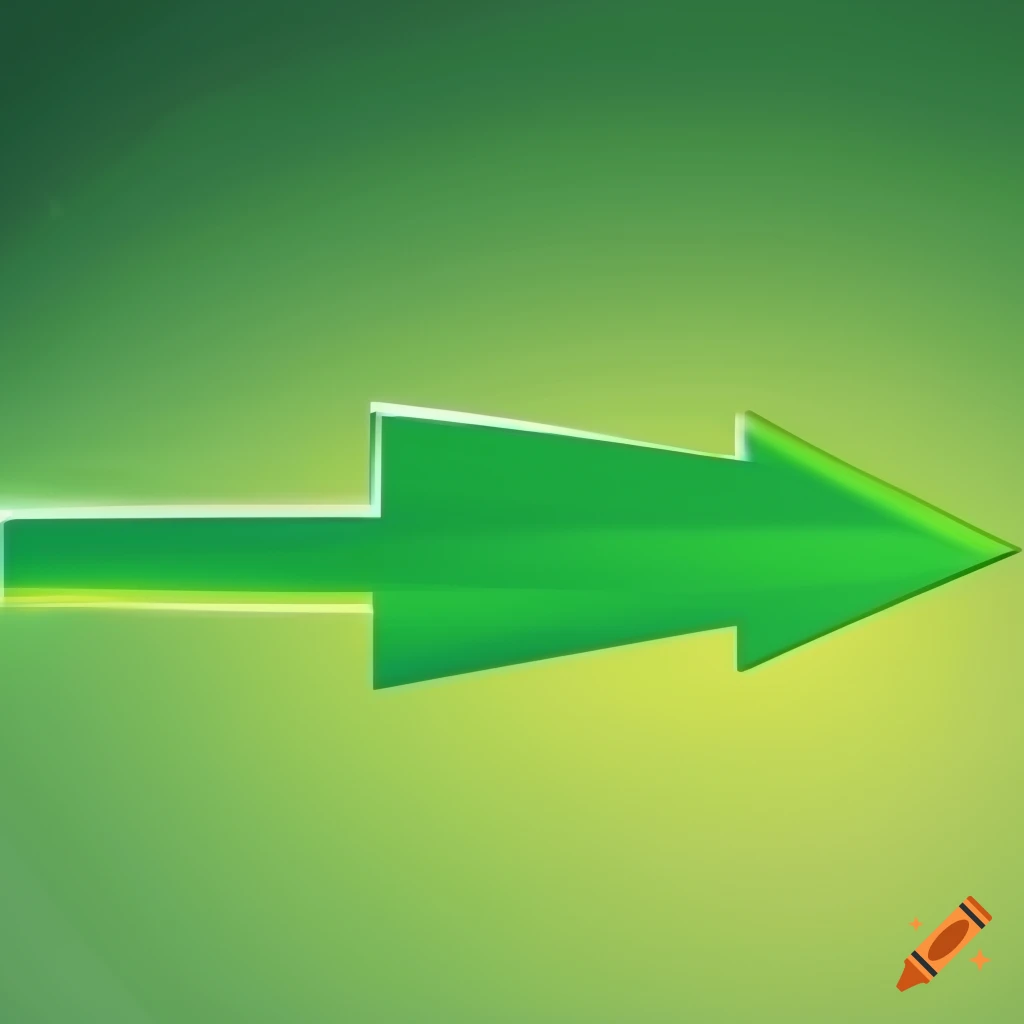 A direction green shiny arrow on a white background with manga style on ...