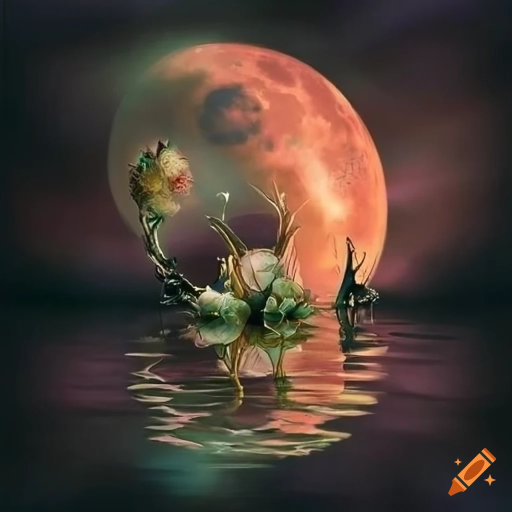 Marais lune brume castel surréaliste nénufars exotic and surreal floral ...