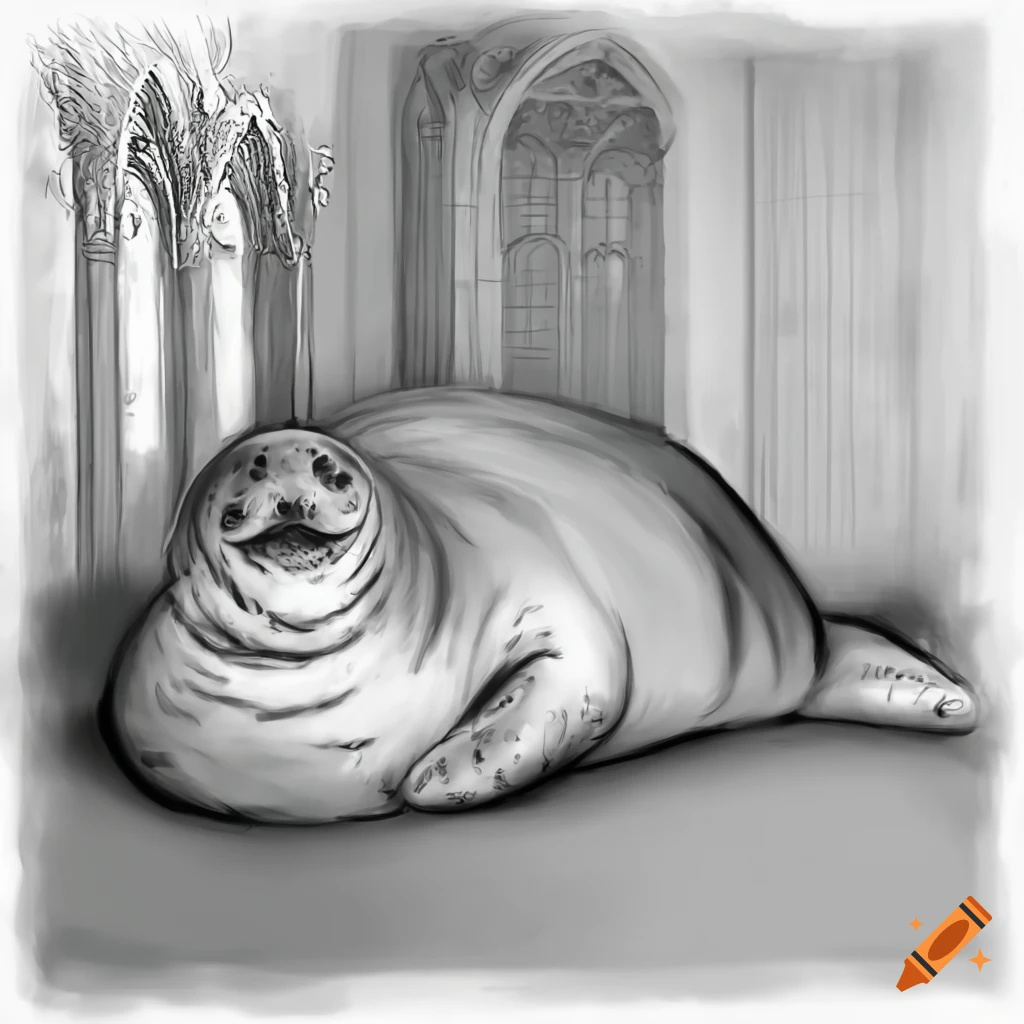A fat gluttonous sluggish leopard seal lounging on pillows using a ...