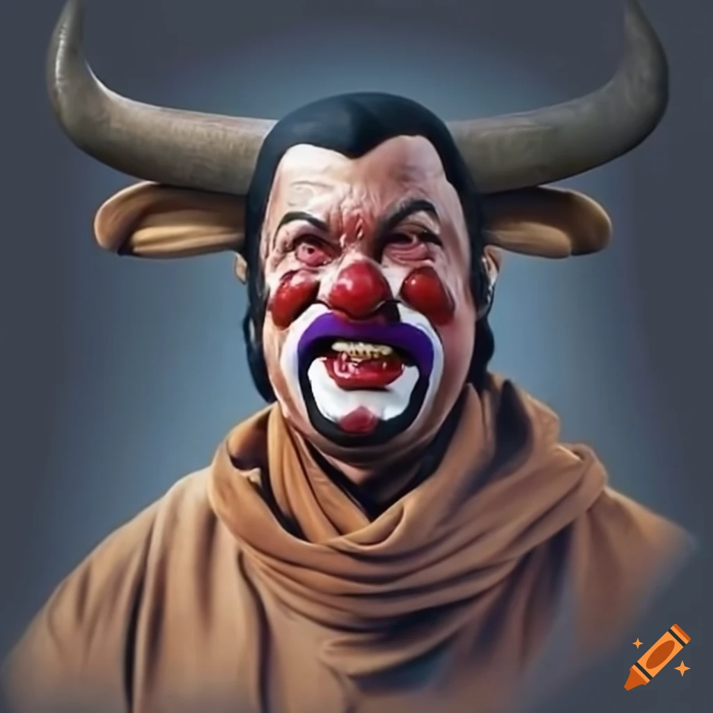 Steven Seagal as a grinning clown with bull horns on Craiyon