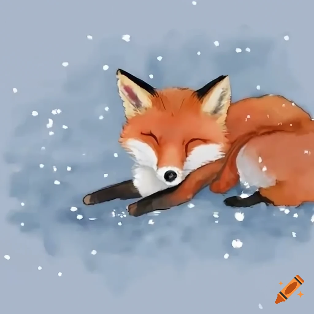 Sad fox is sleeping on snow