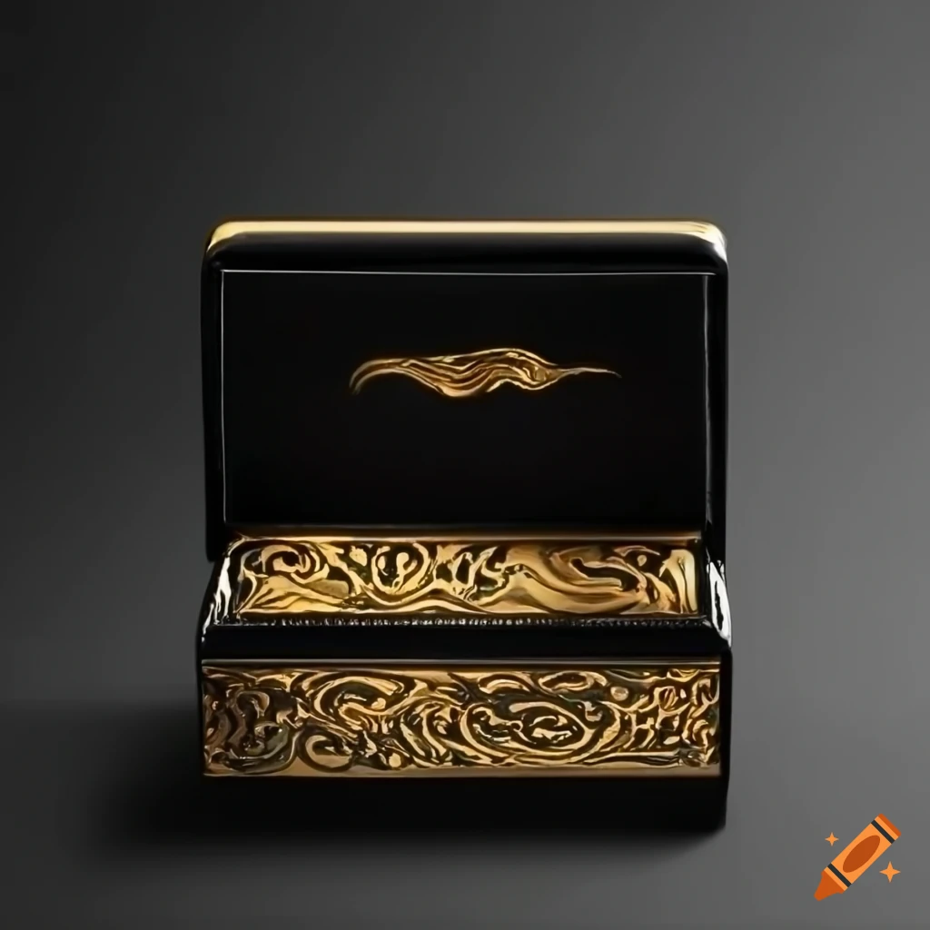 Black lacquer box with gold wave pattern on Craiyon