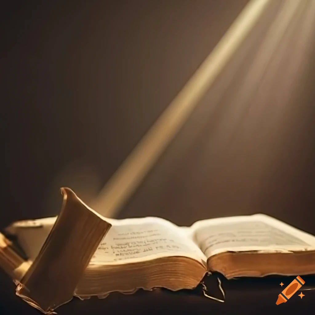 An elegant unfurling ancient scroll with the holy bible. subtle rays of ...