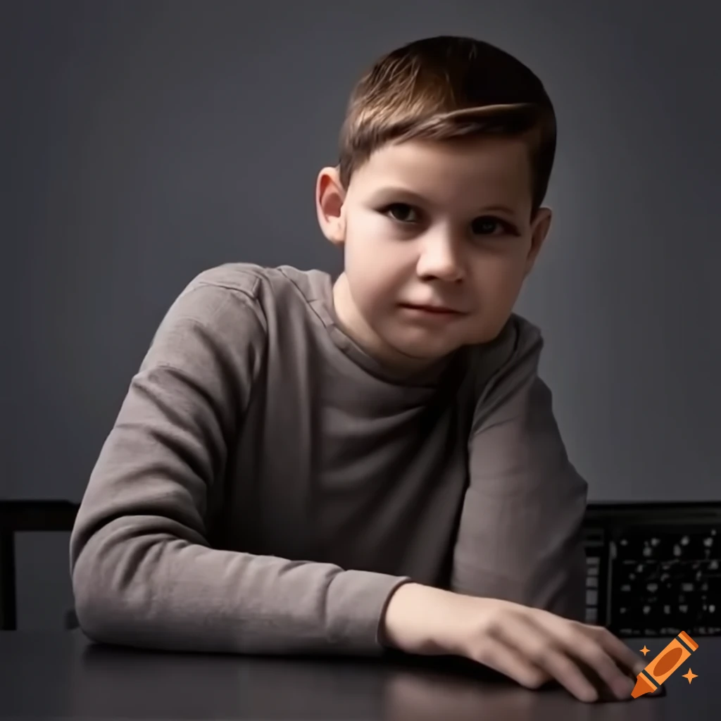 A ai boy sitting in a studio