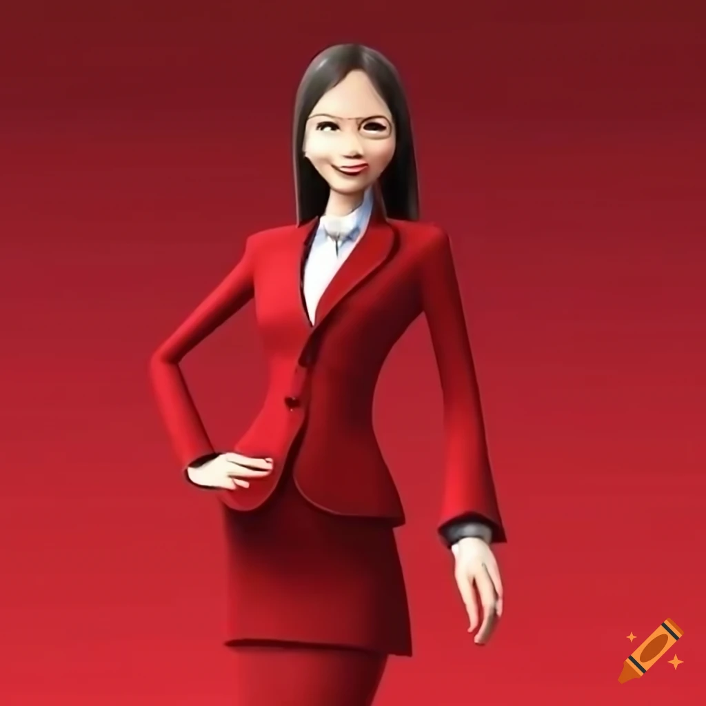 Animation of woman in red suit official skirt smiling and standing on ...