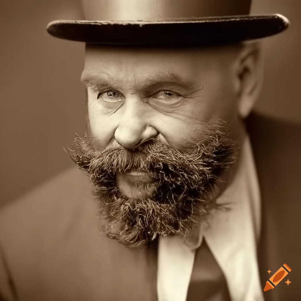 Create an olden-looking Circus Ringmaster, with a beard and wearing a ...