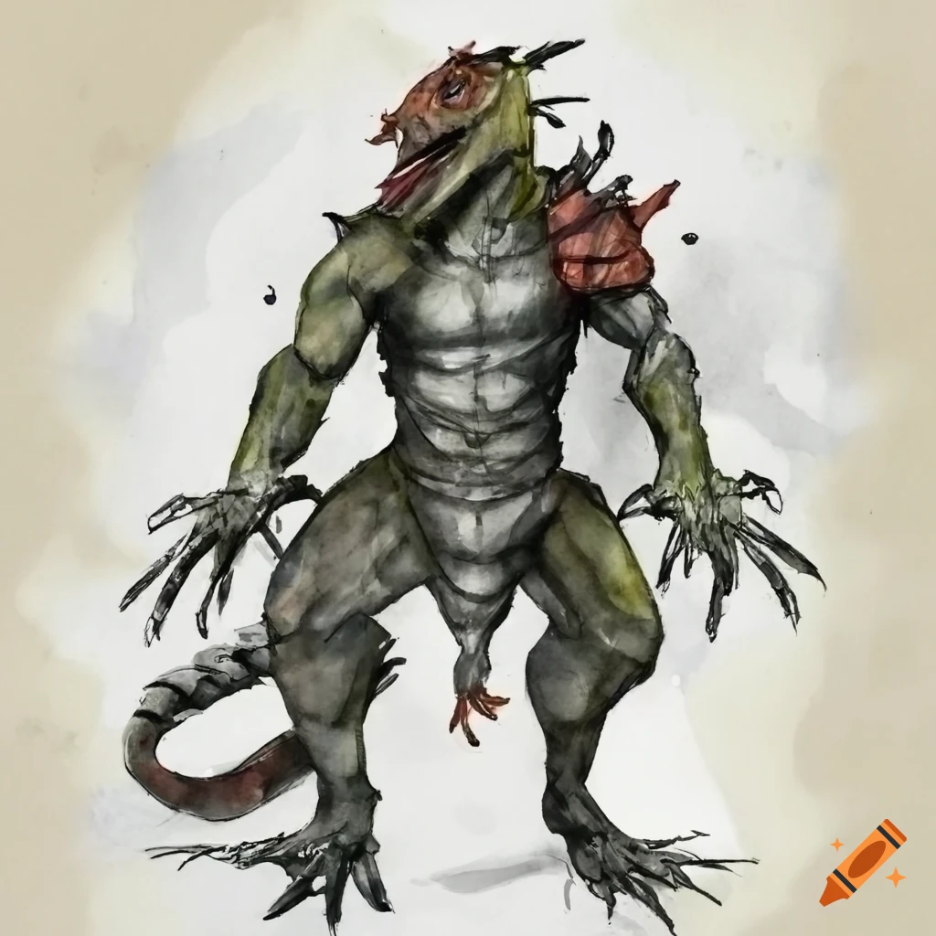 Yoji shinkawa lizardfolk watercolor on Craiyon