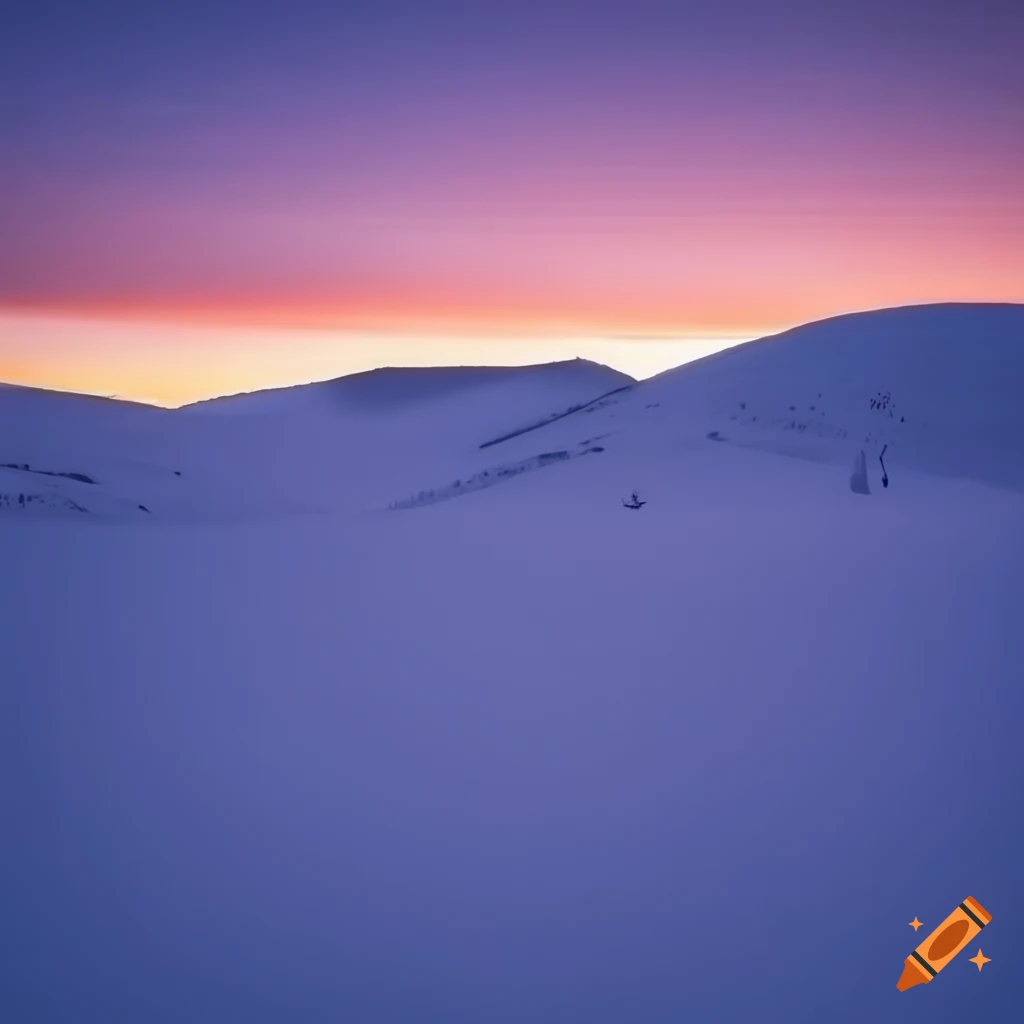 Snowy hills in a sunset on Craiyon