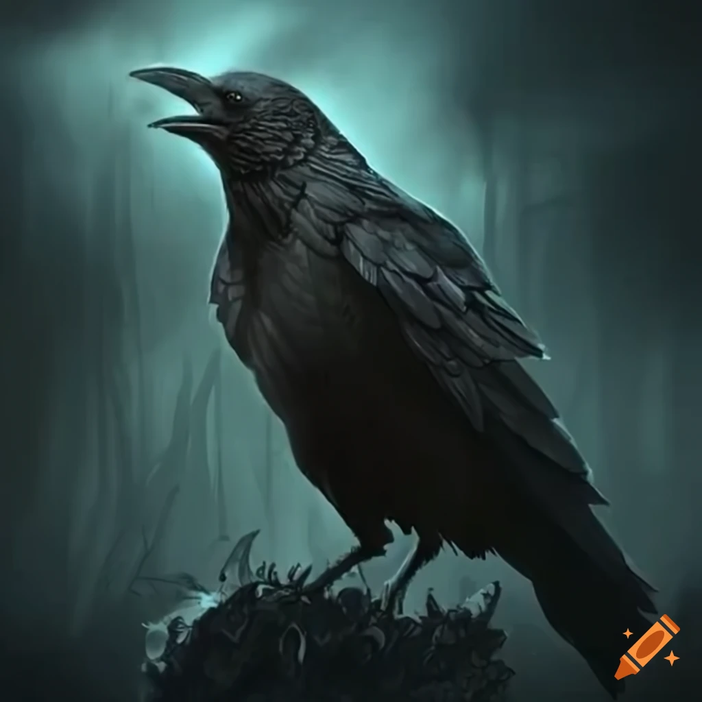 Ideas for title cards, for artist, viking, crow on Craiyon