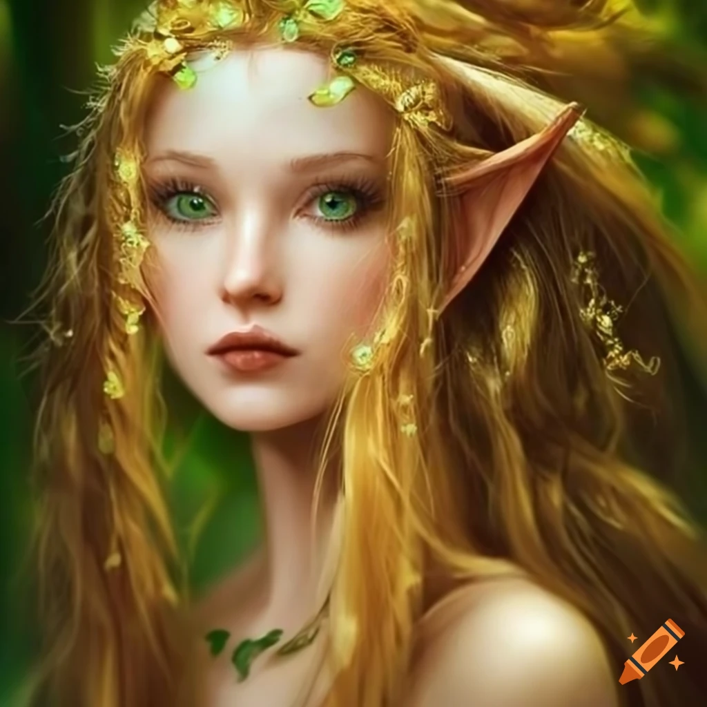 Woman, nature, forest, long hair, golden hair, elf, flowers in the hair ...