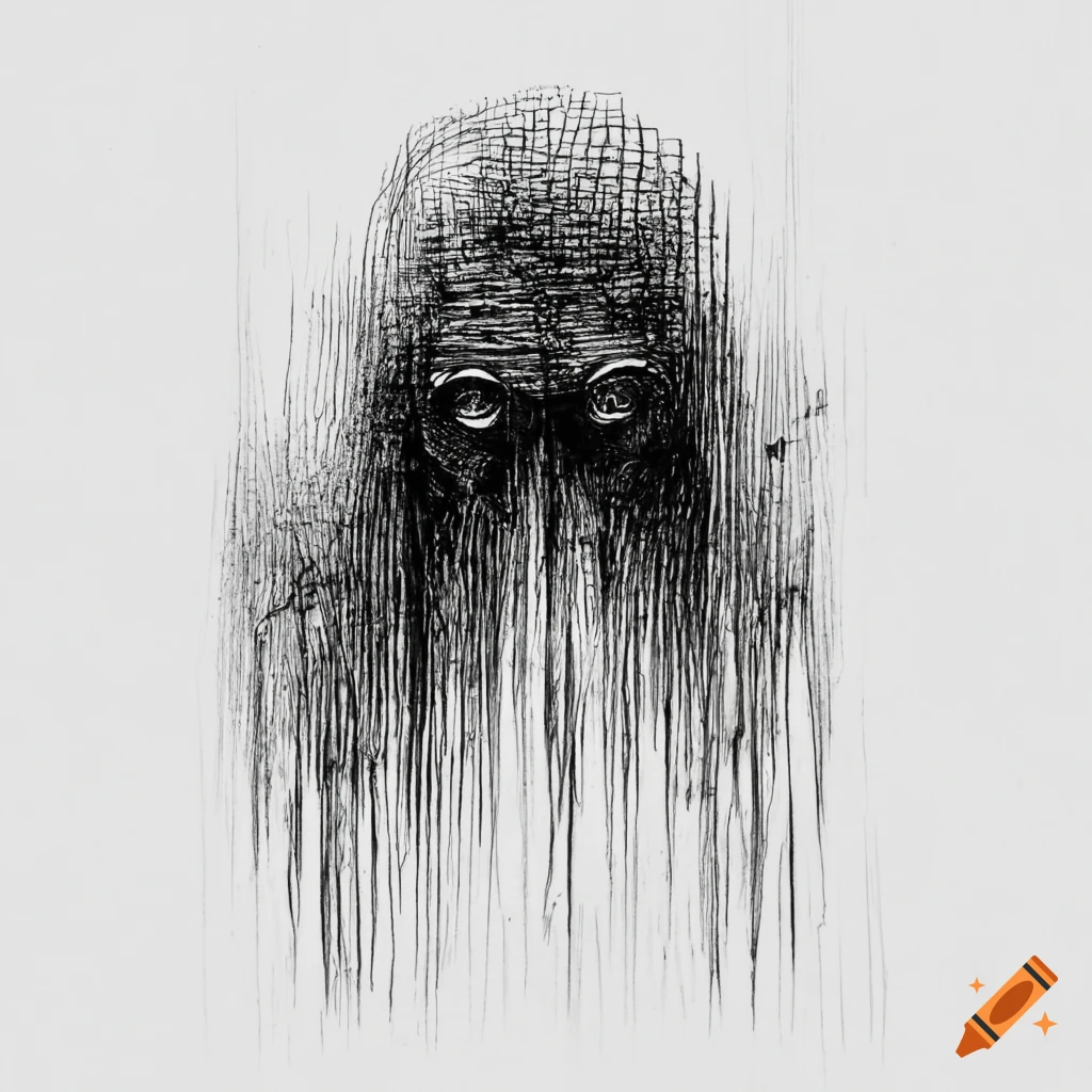 Fog in the style of Zdzisław Beksiński, black and white, etching ...