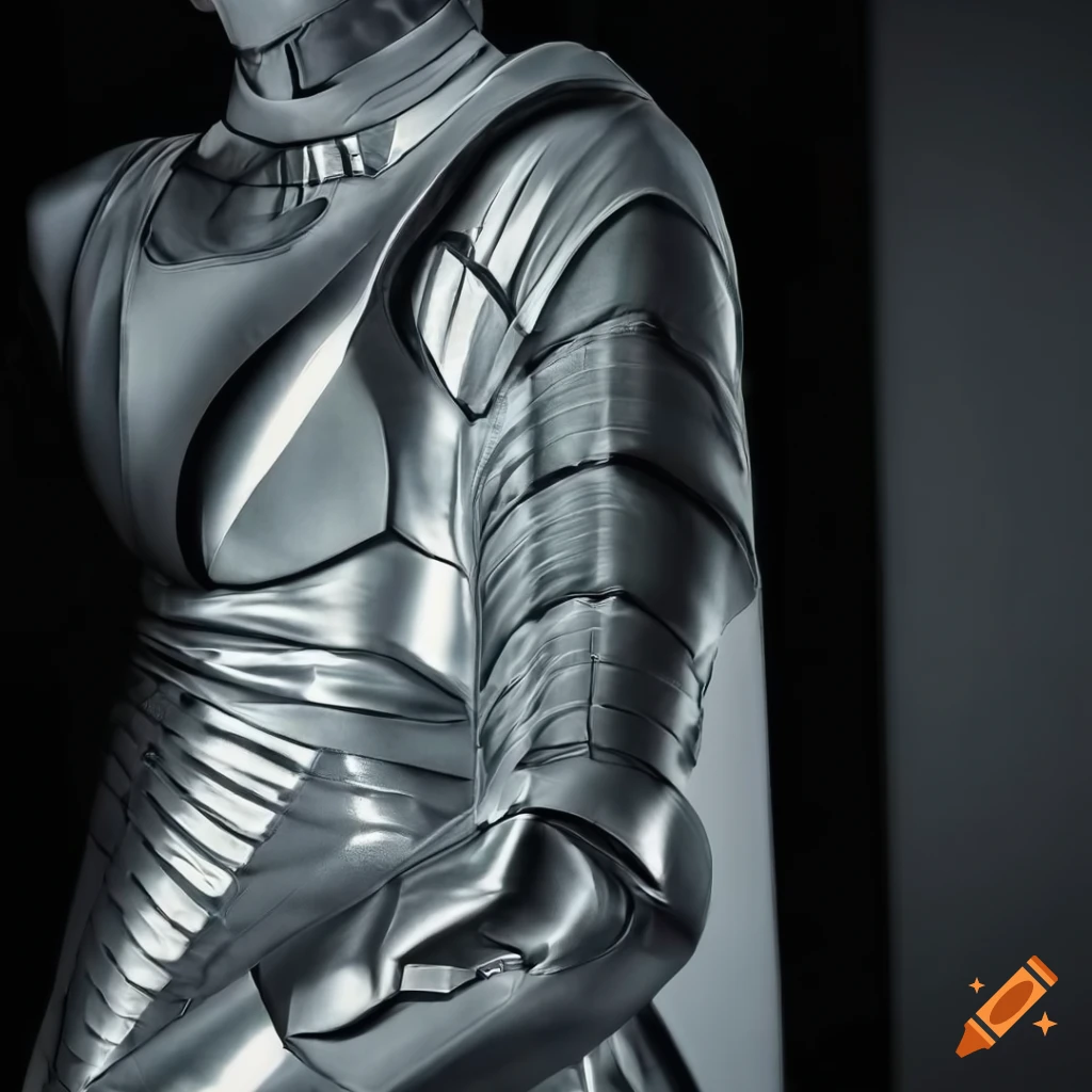 Futuristic jacket, white detailed light armour, sleek, art deco, front ...