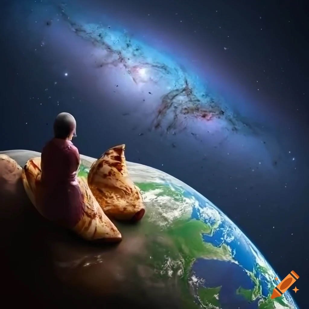 A giant cornish pasty in space orbiting earth photorealism 4k galaxies ...