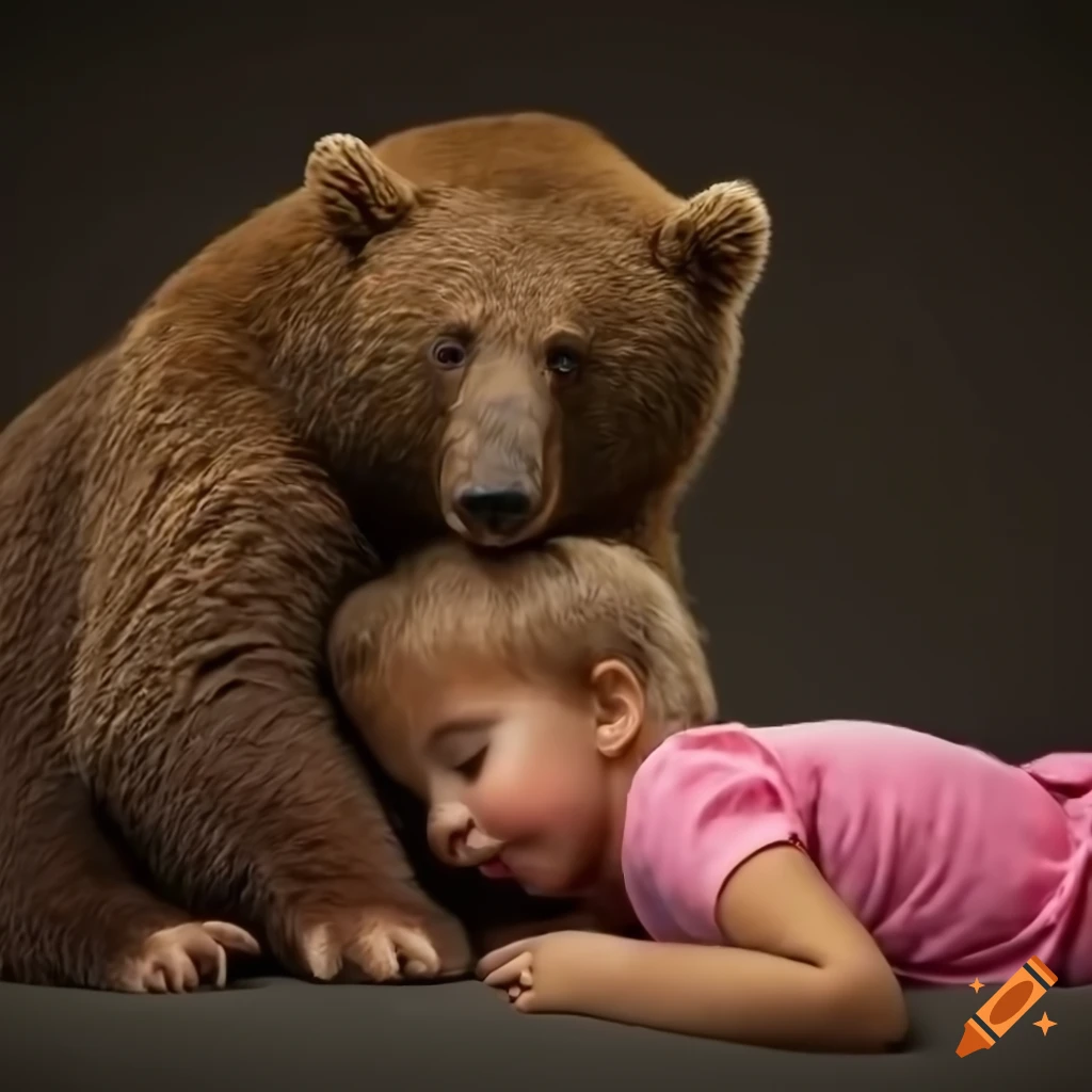 A bear napping peacefully with children in a kindergarten ...