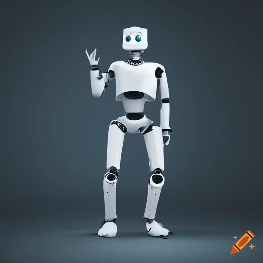 White robot is walking