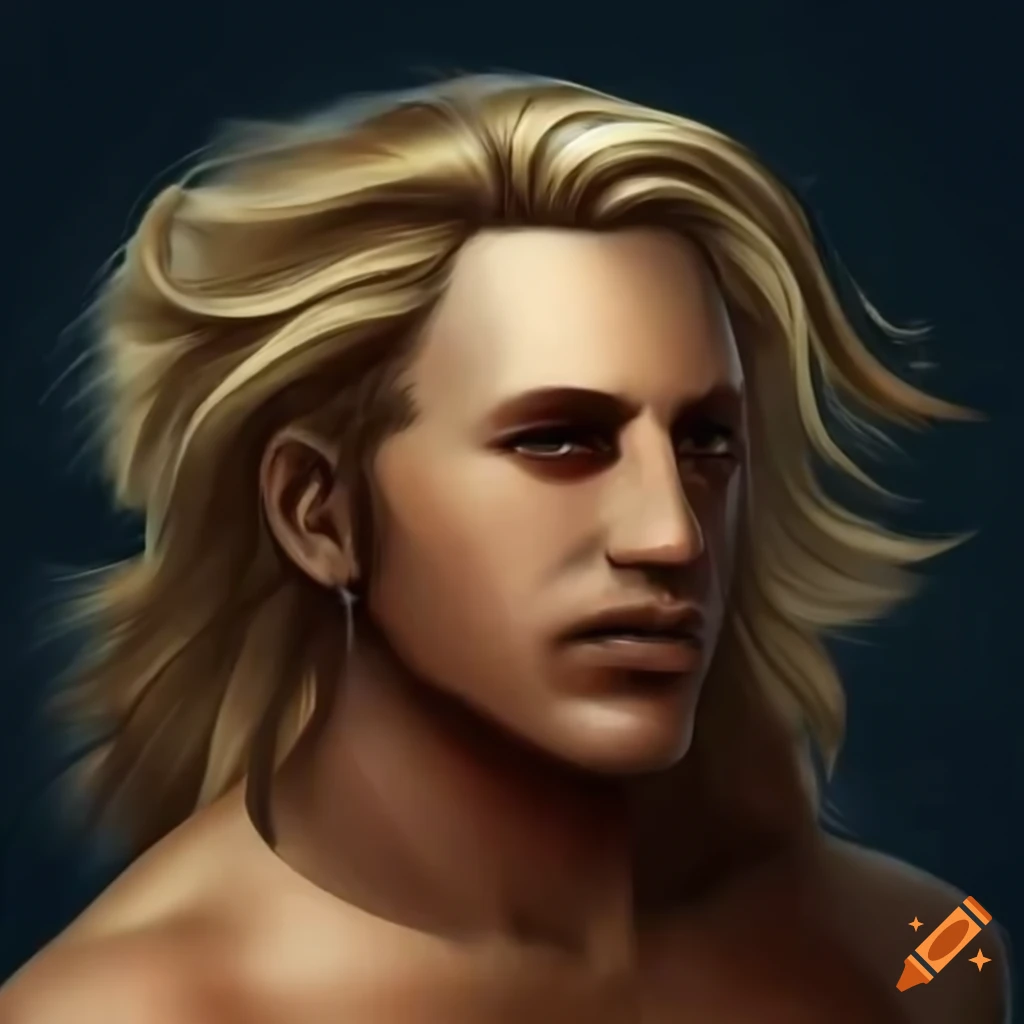 Tanned male with long blond hair