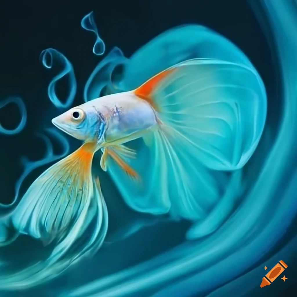 Fish in a tank, abstract, swirls on Craiyon