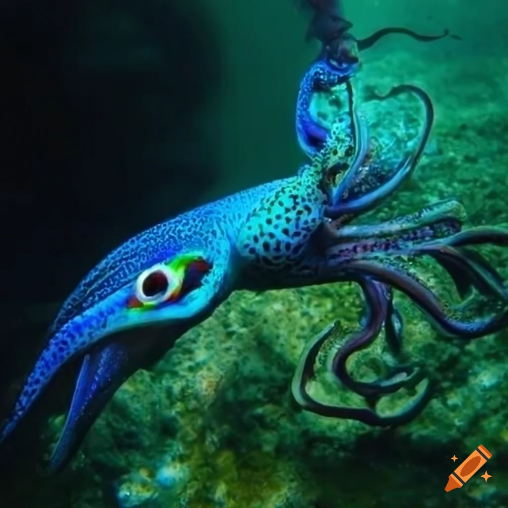 An animal half peacock half squid on Craiyon