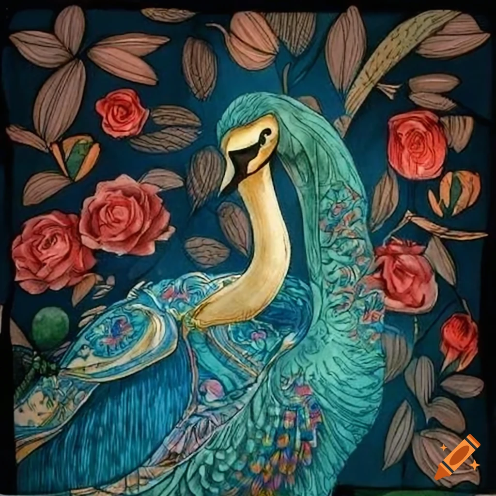 Kay nielsen storybook illustration of a swan wearing a peacock cloak ...
