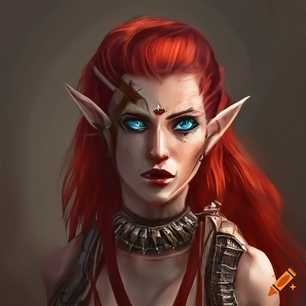 Fantasy warrior elf with red hair and red tribal marks on Craiyon