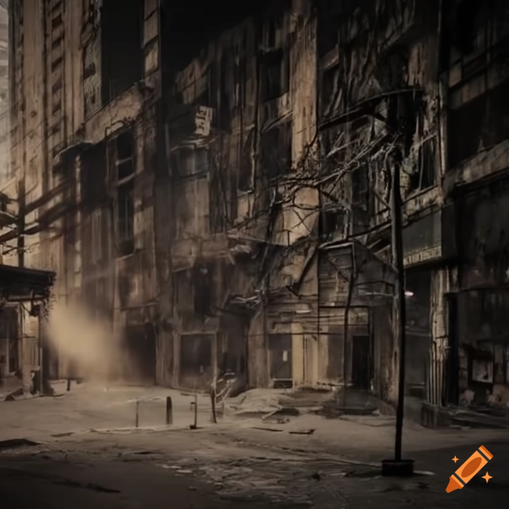 Post apocalyptic intersection daylight