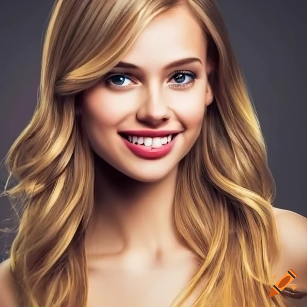 Beautiful Young Woman Shy Smile Shoulder Length Honey Blonde Hair