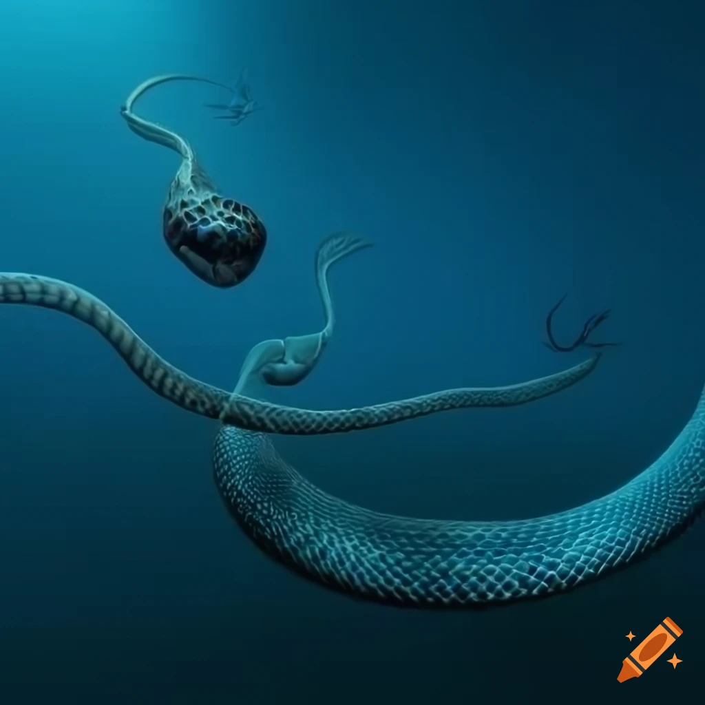 Long snake-like amoebas in the ocean, photorealistic on Craiyon