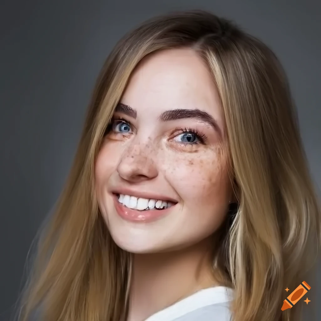 Beautiful Young Woman Delicate Freckles Shy Smile Indoors Bobbed Dark