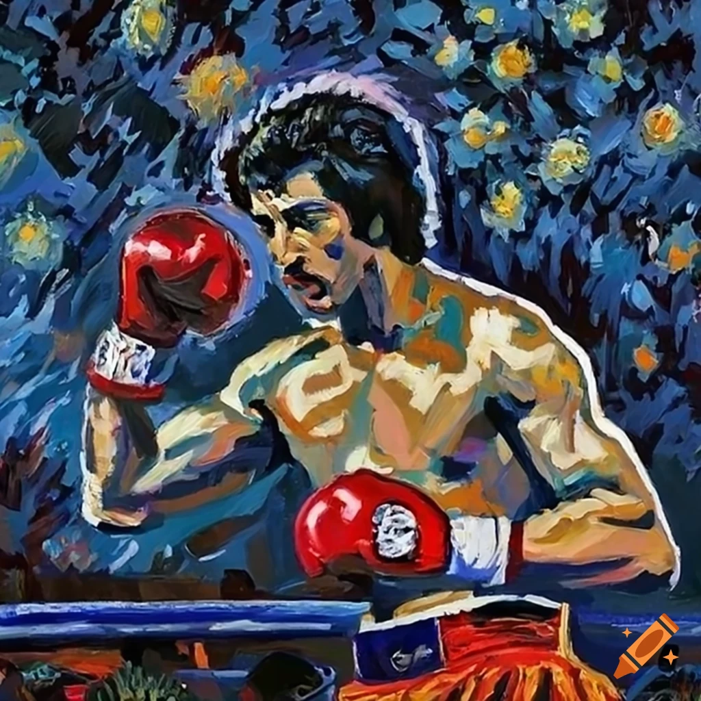 Victorious rocky balboa in a boxing ring, 4k, award winner oil painting ...