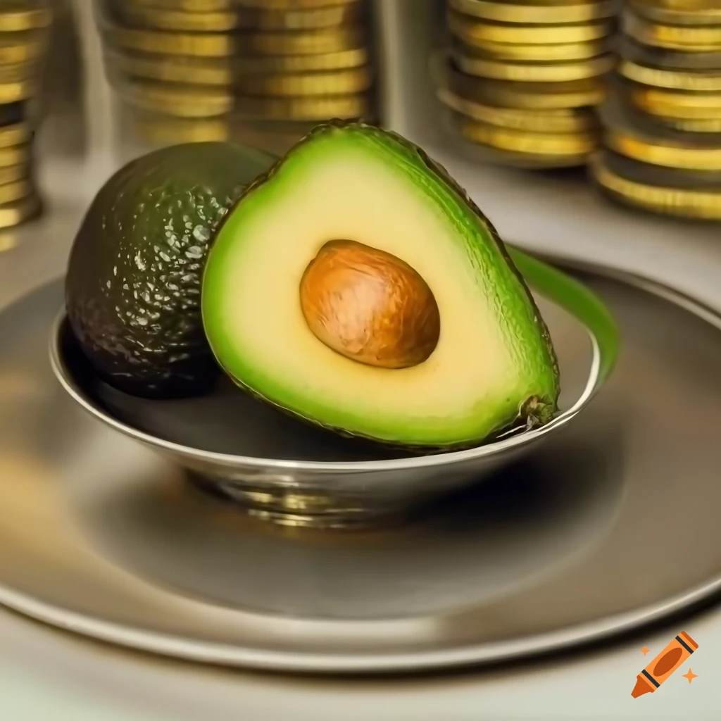 Delicious looking cut avocados on a silver plate, surrounded by silver ...