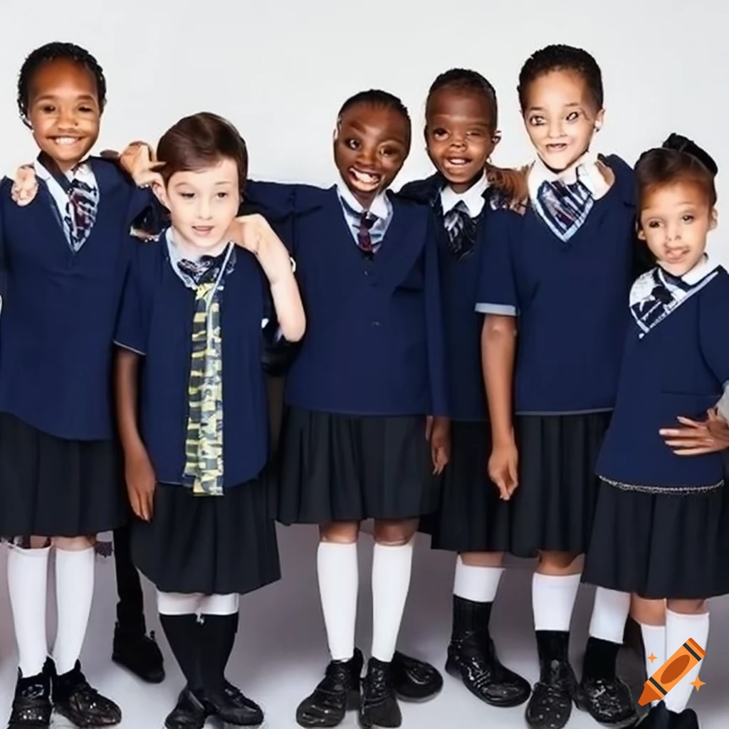 A group photo of school friends in gender-swapped uniforms on Craiyon