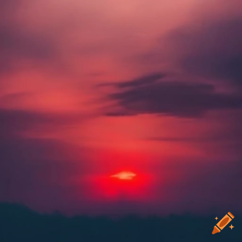 Blood red sky over a dark ruined landscape