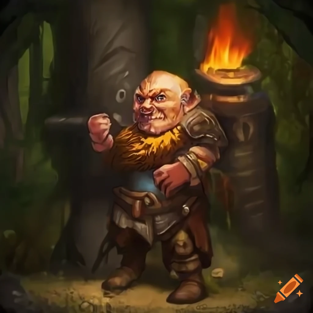 A gnome artificer from dungeons and dragons, cooking in front of a ...