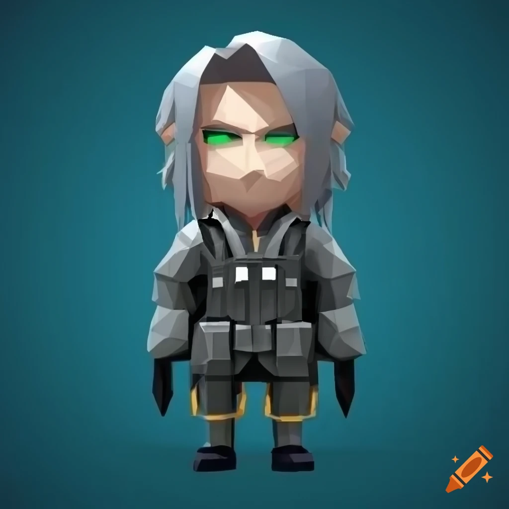Low-poly sephiroth wearing military pilot gear