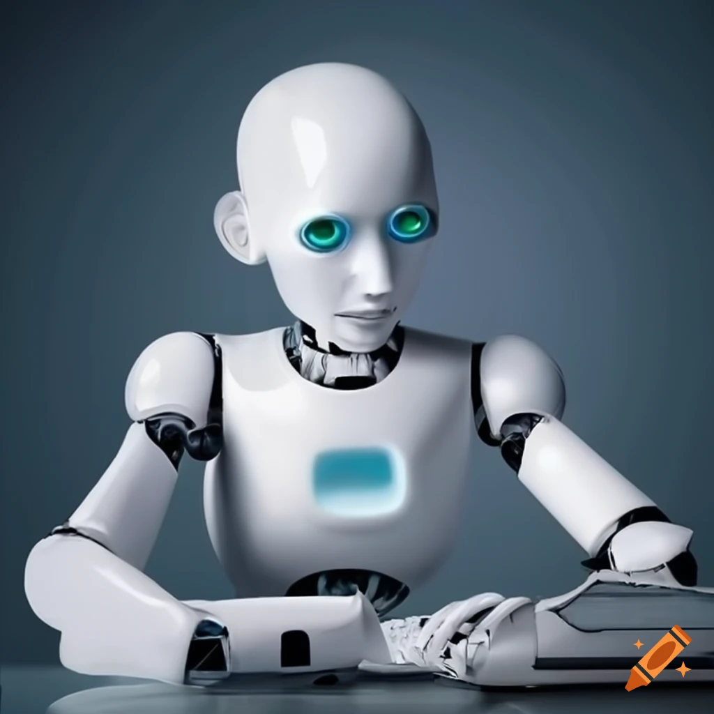 White robot at the computer on Craiyon