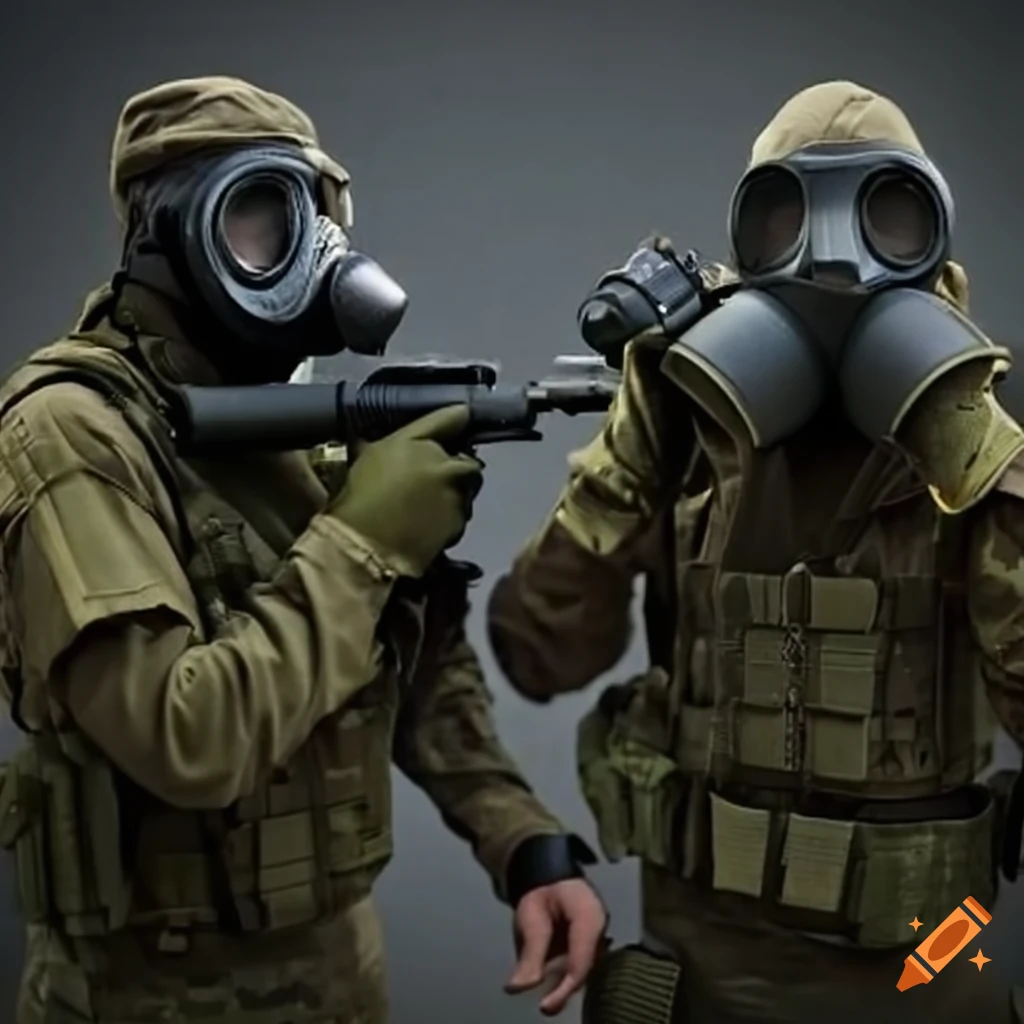3 military operatives in gas masks on Craiyon