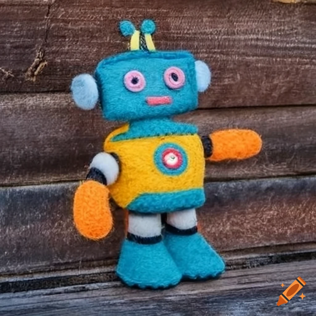 Cutesy robot made of felt on Craiyon