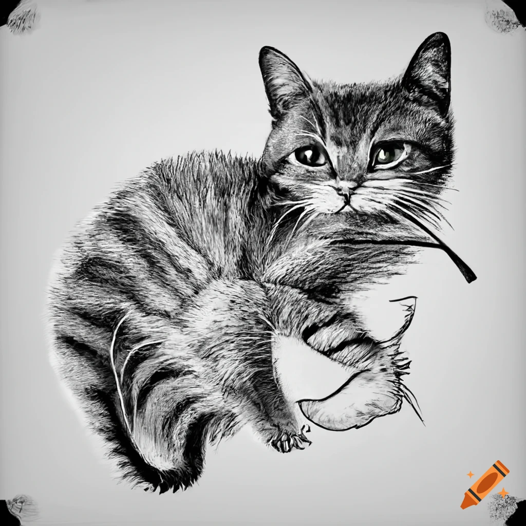 Cat carrying mouse in mouth at night photo realism