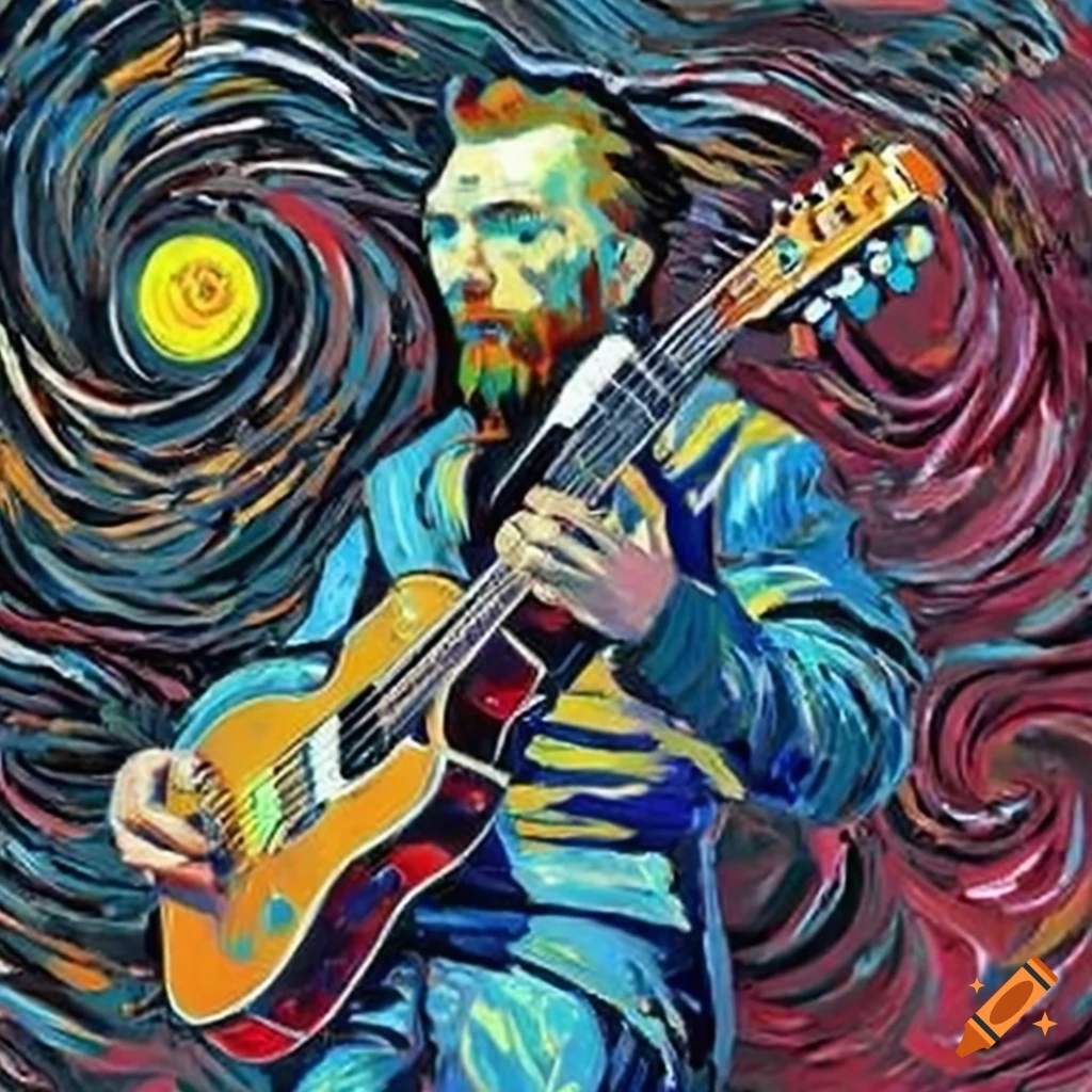 Punk rock guitar player, 4k, award winner oil painting by van gogh on ...
