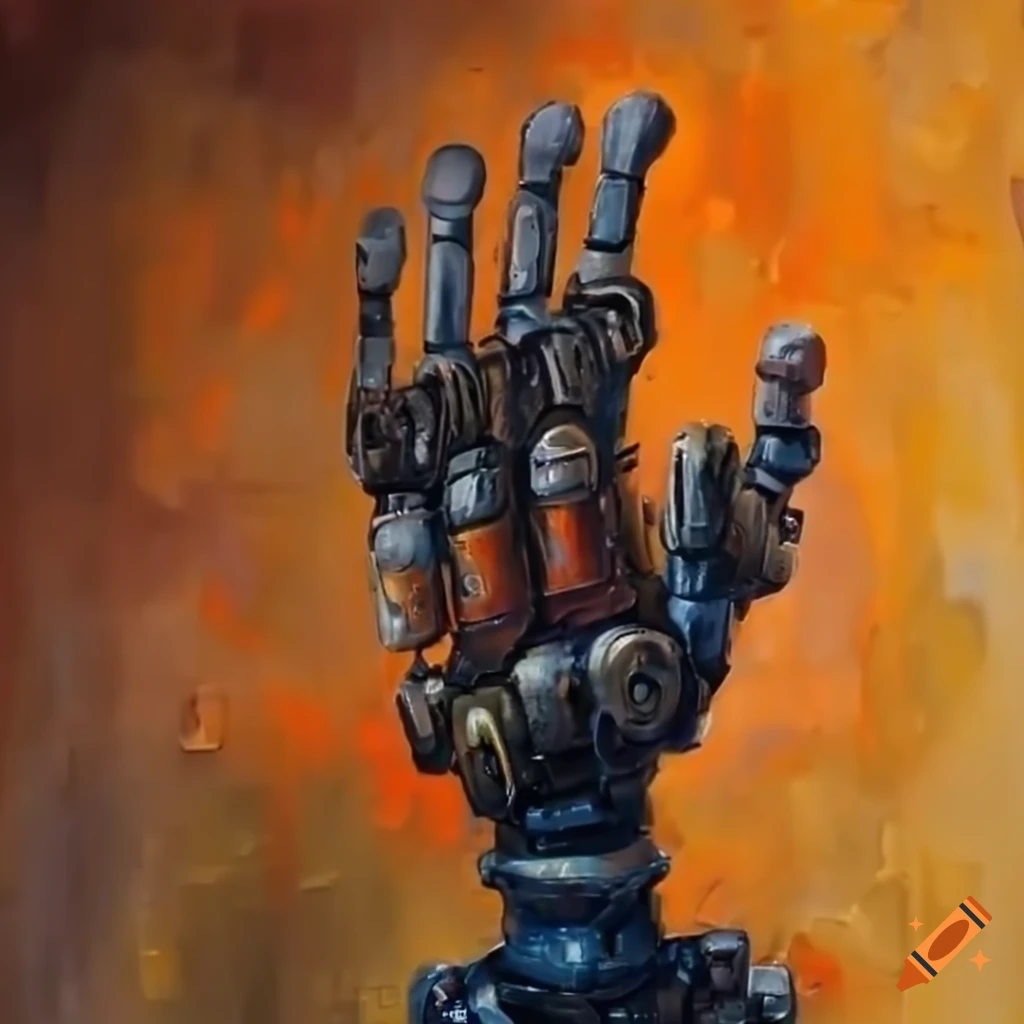 Orange mechanical military robot hand on Craiyon