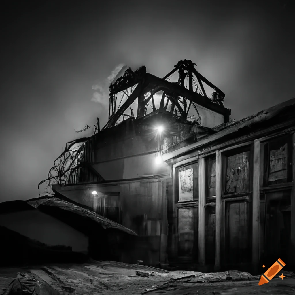 Striking monochromatic photograph of a coal mine in the night