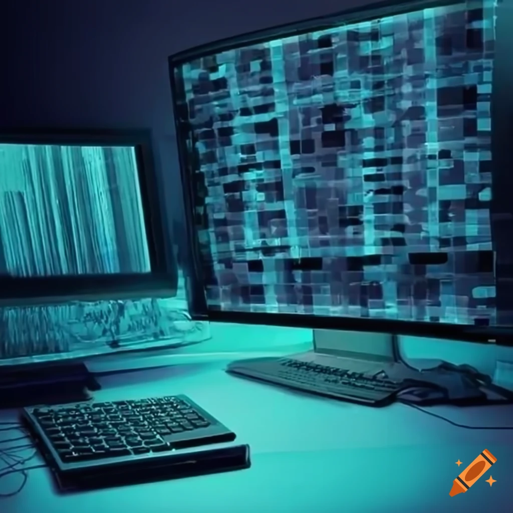 A computer monitor dissolving into pixels as the left half flies away