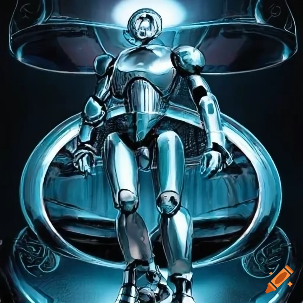 Djing with records dance music comic book robot hero sphere head circle ...