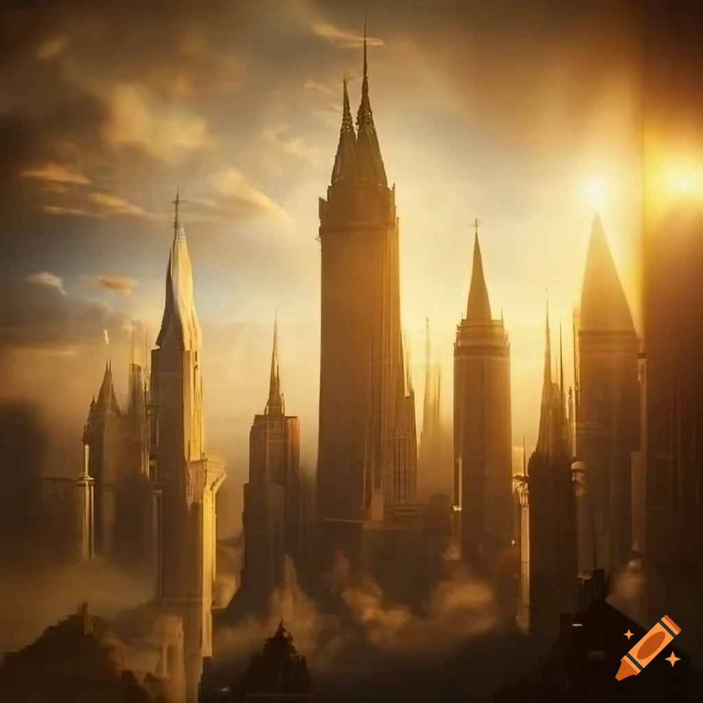 Stunning depiction of the 'kingdom of heaven' with ivory towers, with ...