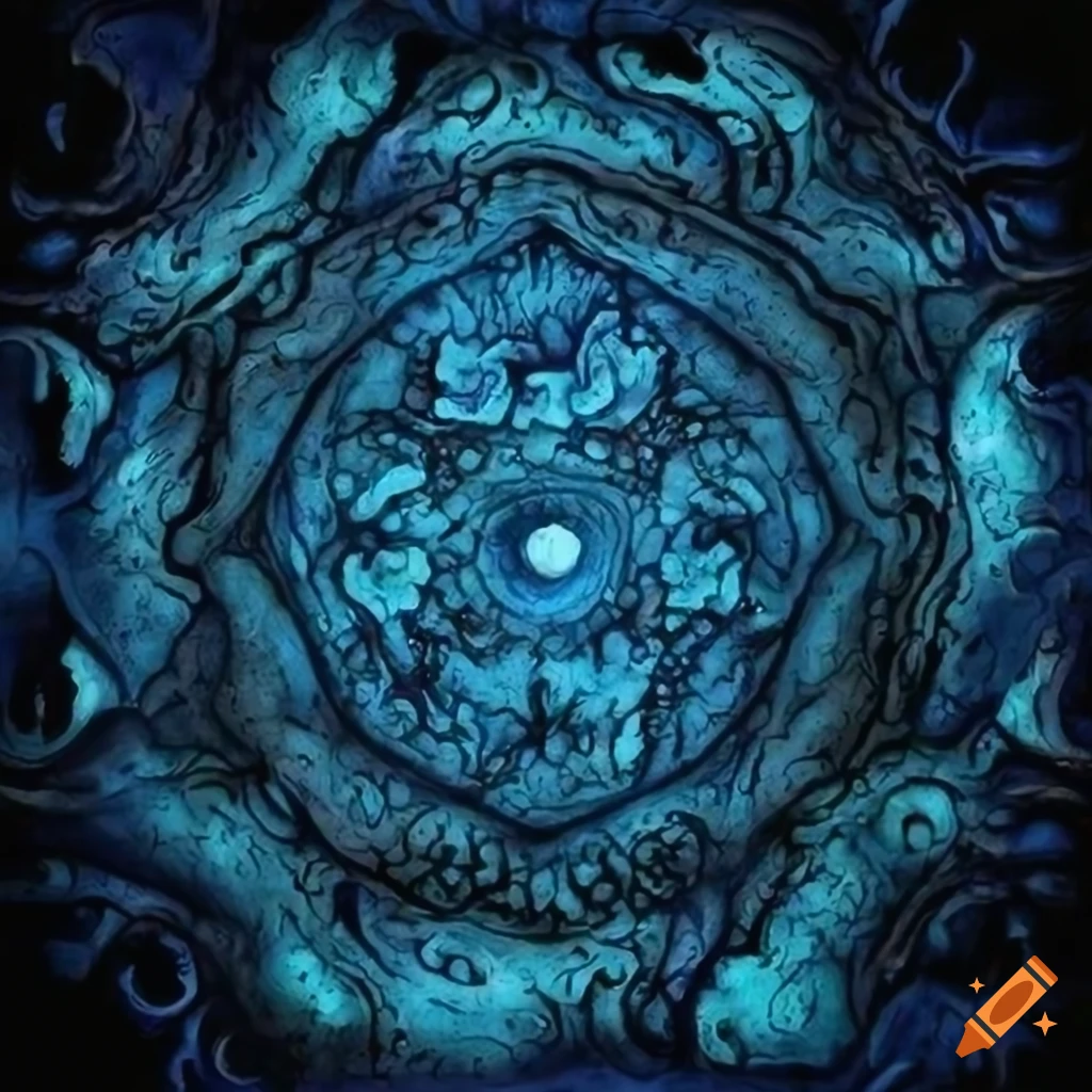 Dark eldritch blue lovecraftian mosaic